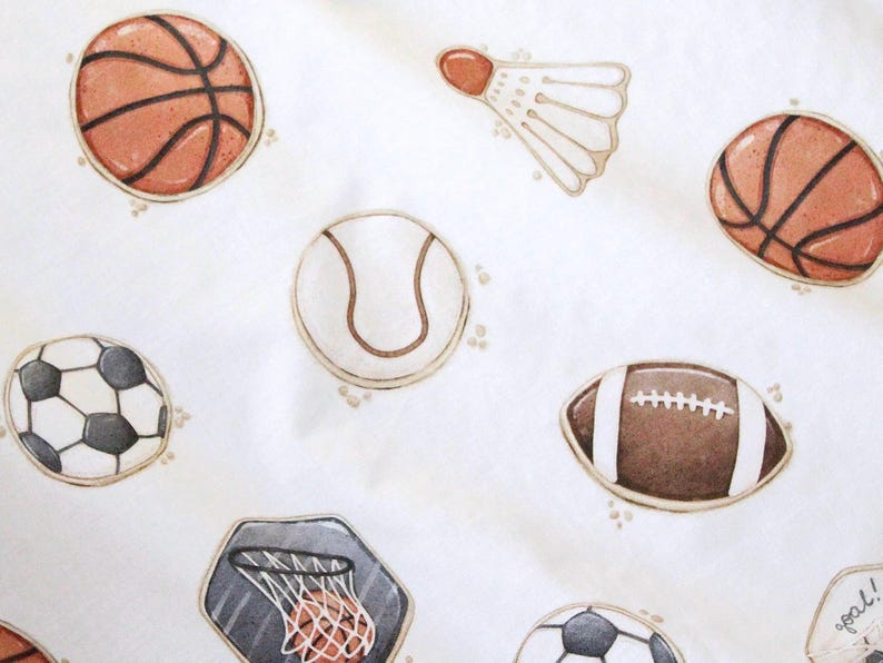 Sports Cotton Fabric by the Yard, Soccer Basketball Baseball Digital ...