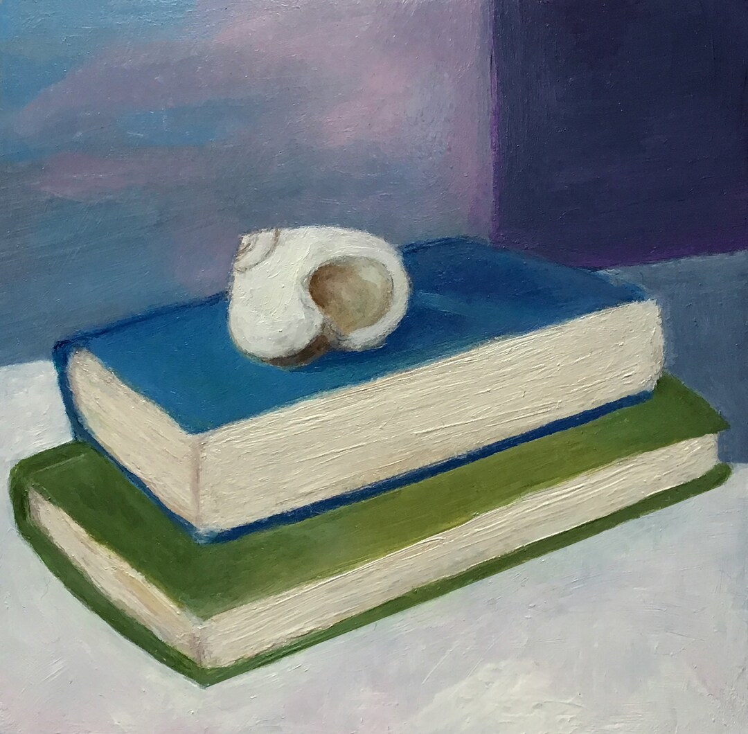 Books and Sea Shell, Bookshelf Art, Original Art - Etsy