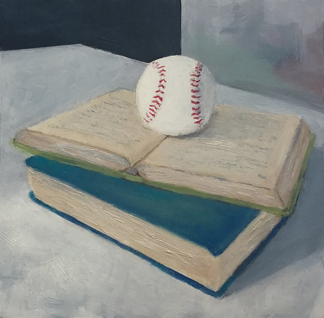 Baseball and Books, Bookshelf Art, Original Art - Etsy