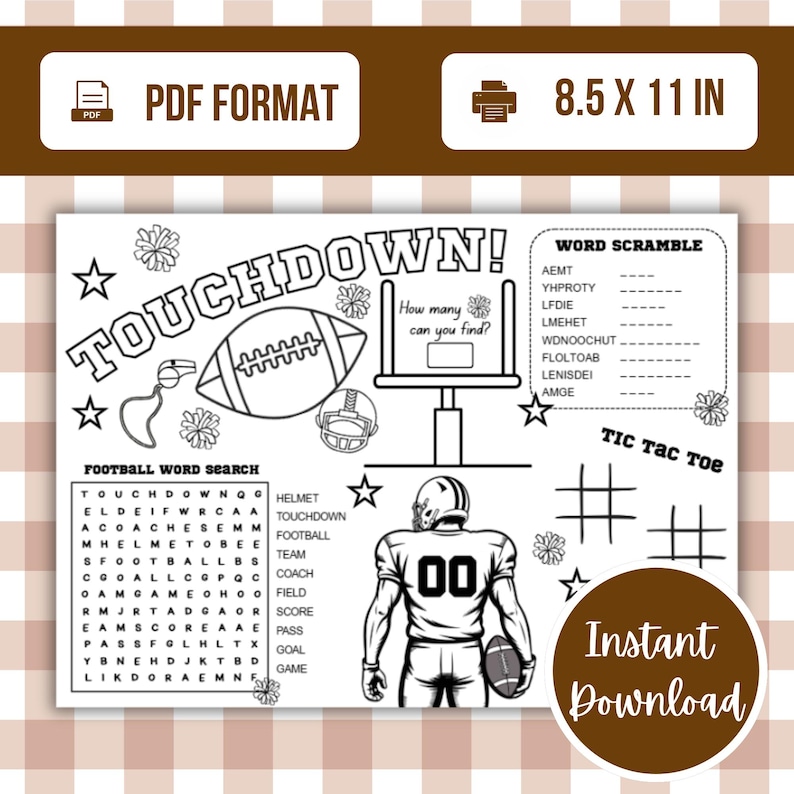 2 Football Activity Placemats for Kids | Printable Kids Table Games ...