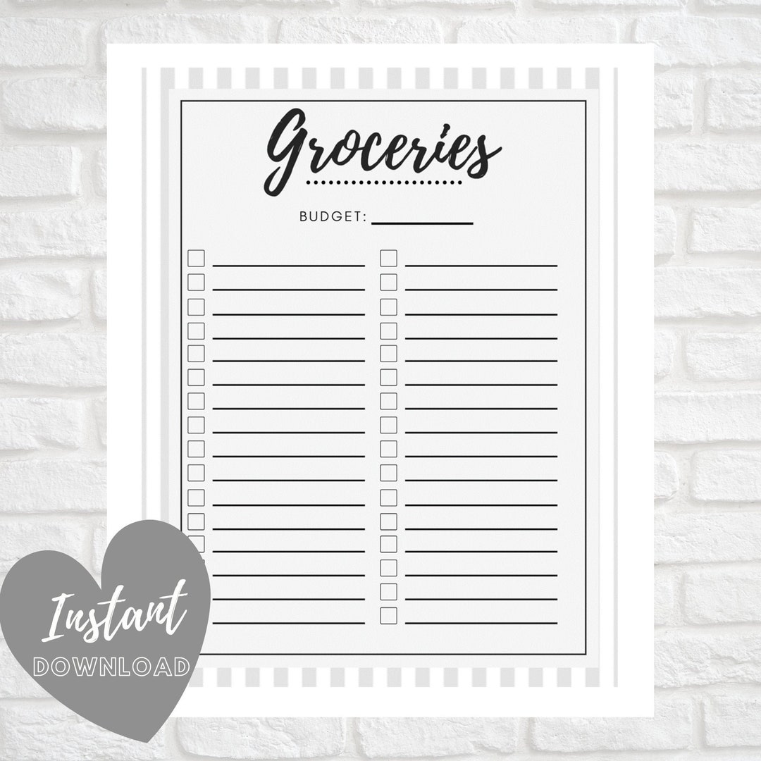 Grocery List Printable - Elegant Shopping List - INSTANT DOWNLOAD PDF ...