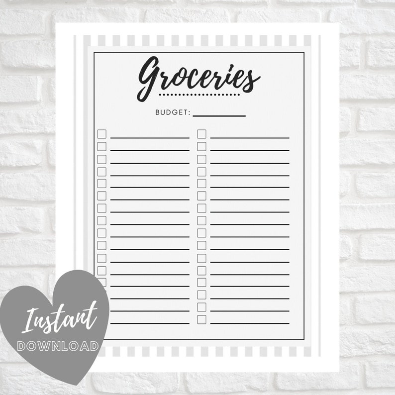 Grocery List Printable - Elegant Shopping List - INSTANT DOWNLOAD PDF ...