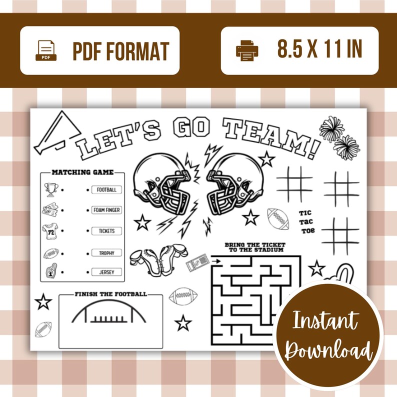 2 Football Activity Placemats for Kids | Printable Kids Table Games ...