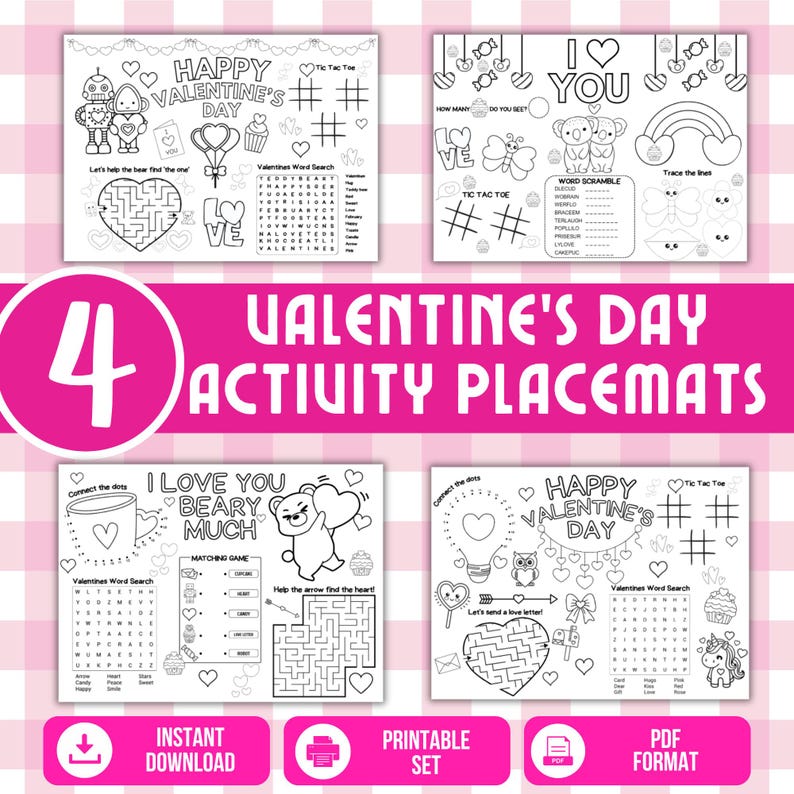 4 Valentine’s Day Activity Placemats for Kids | Printable Kids Table ...