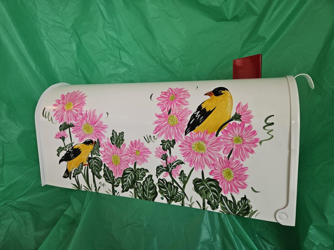 Standard White Mailbox With Hand Painted Goldfinch Birds and Gerber ...