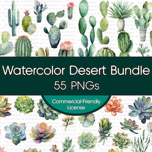 Succulent Cactus PNGS - Desert Watercolor Clipart Bundle - Transparent ...