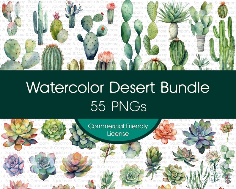 Succulent Cactus PNGS - Desert Watercolor Clipart Bundle - Transparent ...
