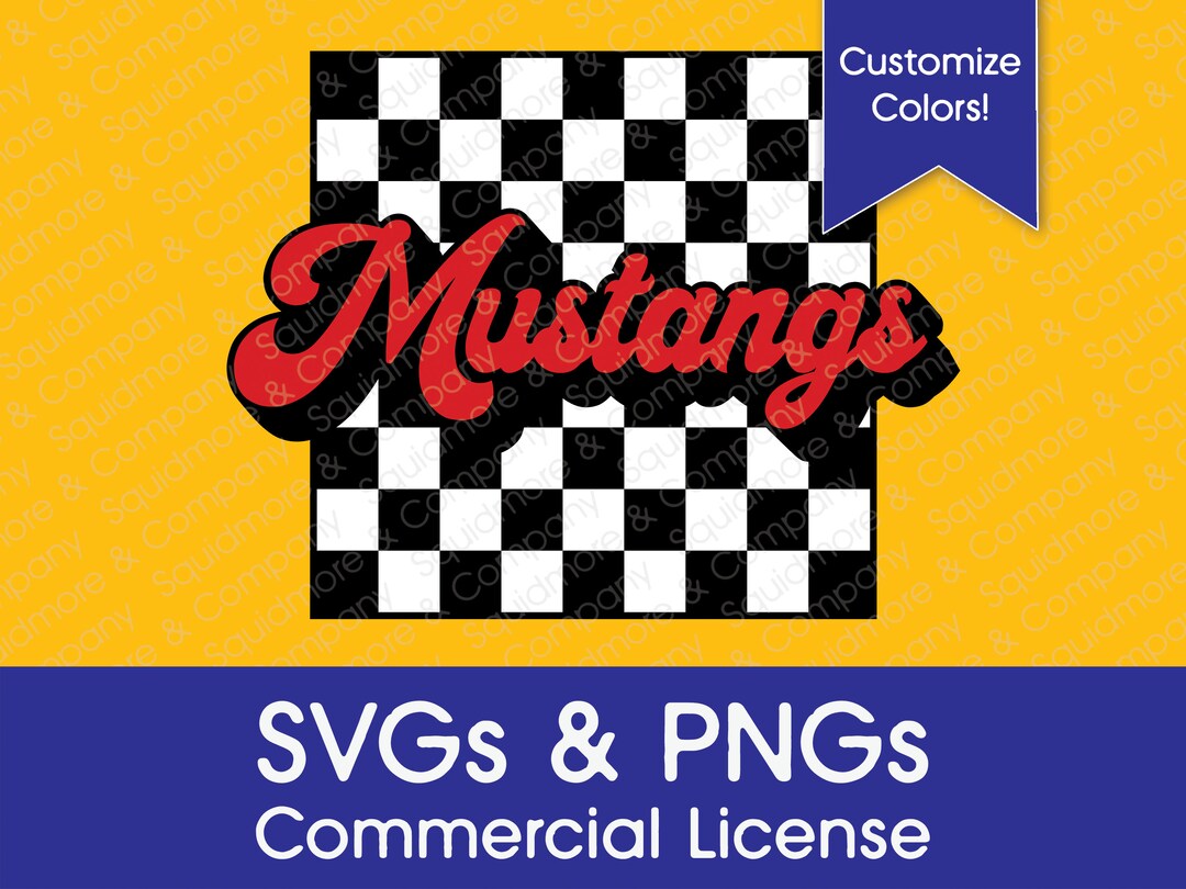 Mustangs PNG SVG // Retro Checkered Square // Game Day Design // Canva ...