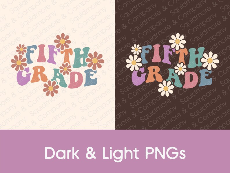 Fifth Grade PNG SVG // Boho Wavy Text Groovy Daisy Flowers // School ...