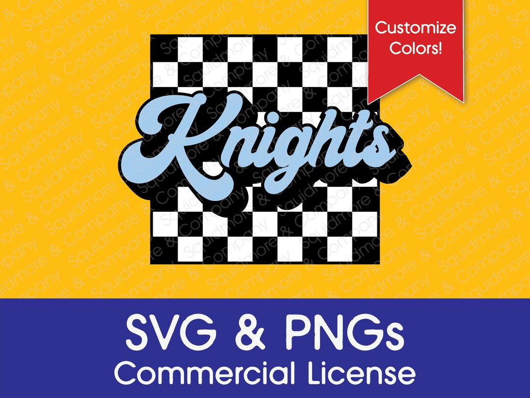Knights Retro Checkered Square // Game Day Design // Canva Compatible Svgs // Print-ready ...
