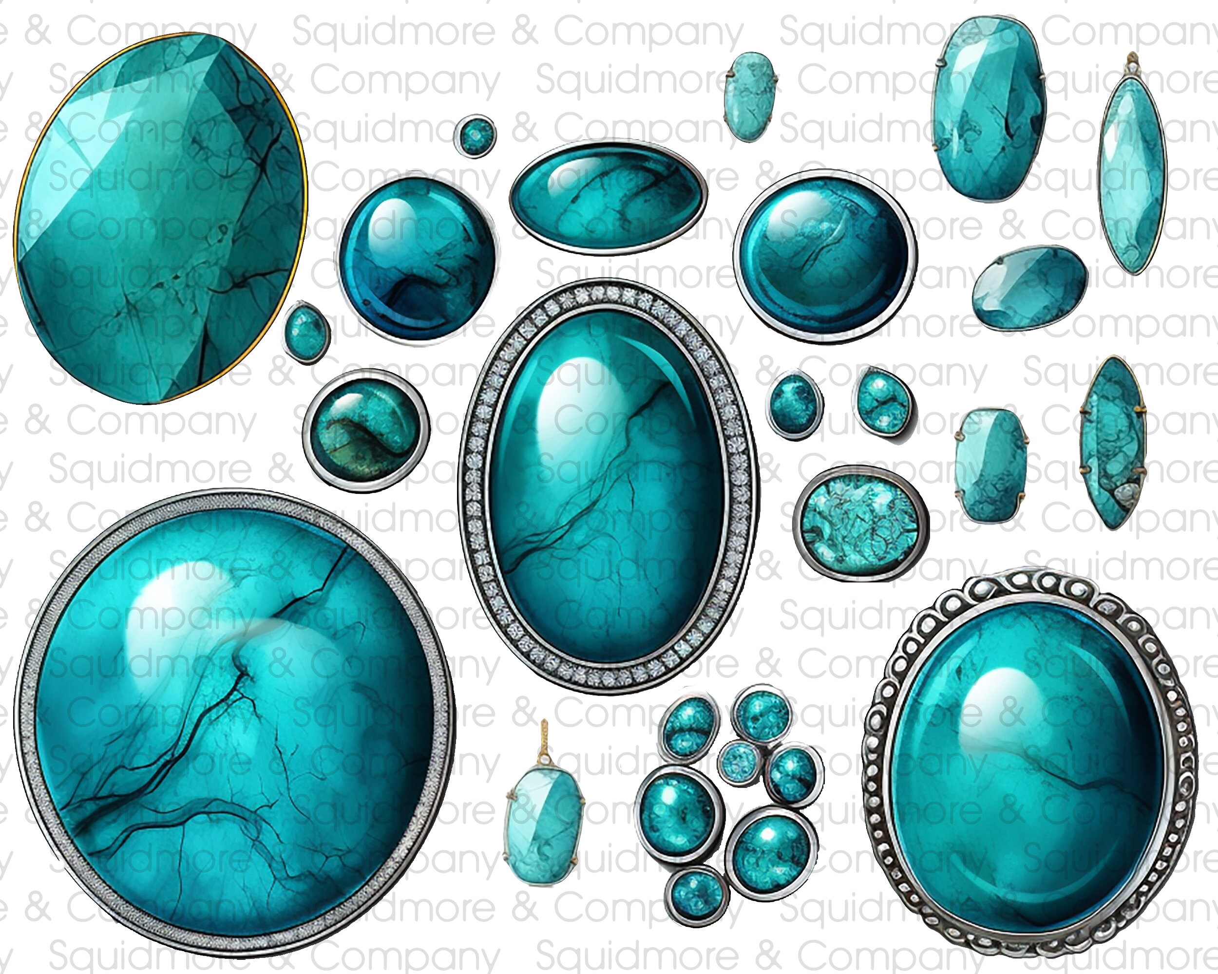 Turquoise Jewels PNGS - Transparent Background Clipart - Commercial ...