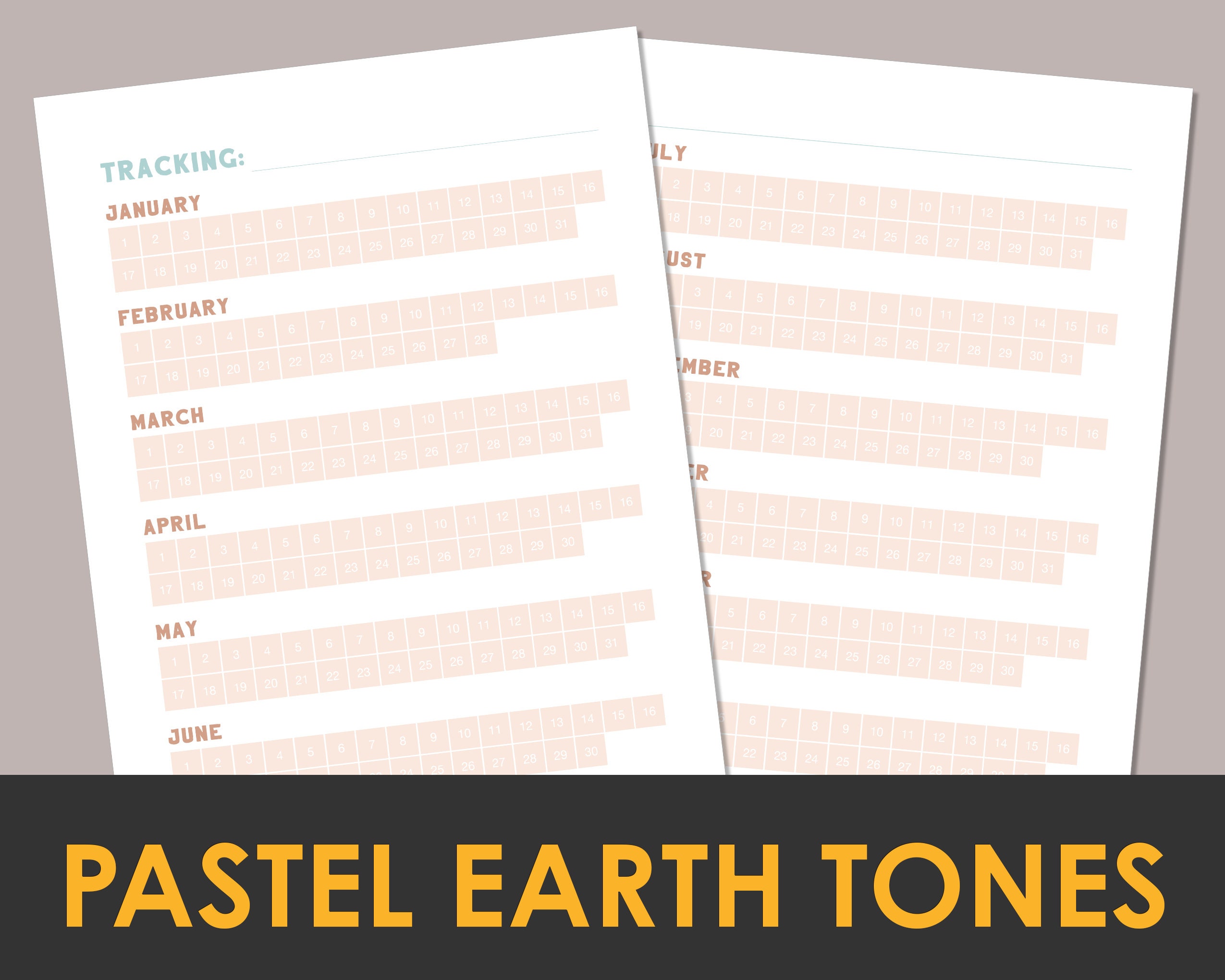 Yearlong Habit Tracker Printable Planner Insert Minimalist Boho Muted ...