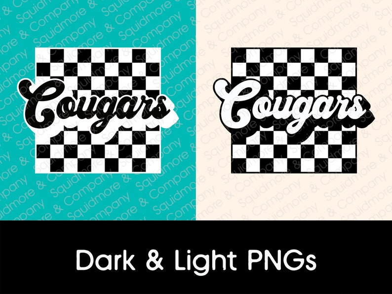 Cougars Retro Checkered Square // Game Day Design // Canva Compatible Svgs // Print-ready ...