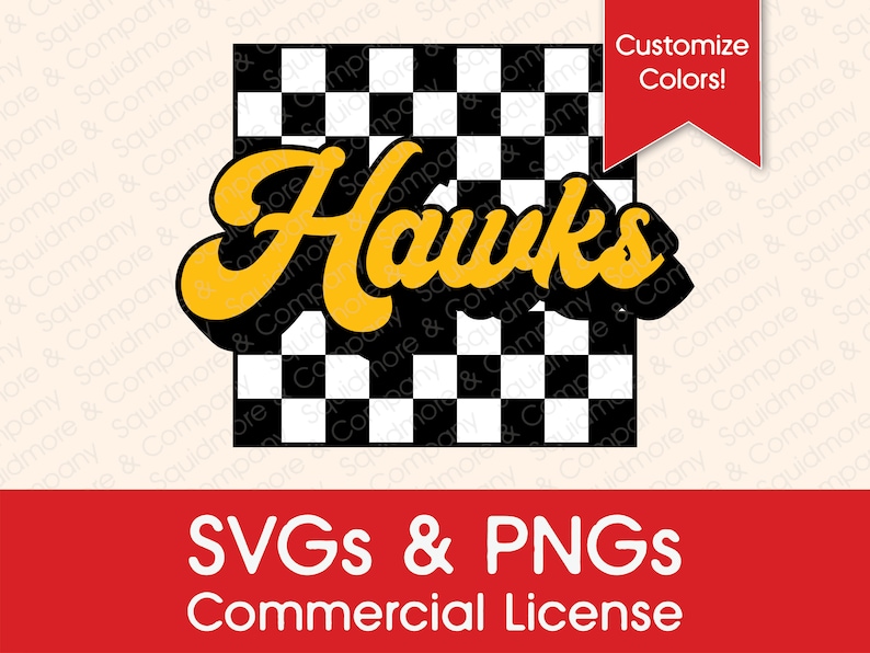 Hawks PNG SVG // Retro Checkered Square // Game Day Design // Canva ...