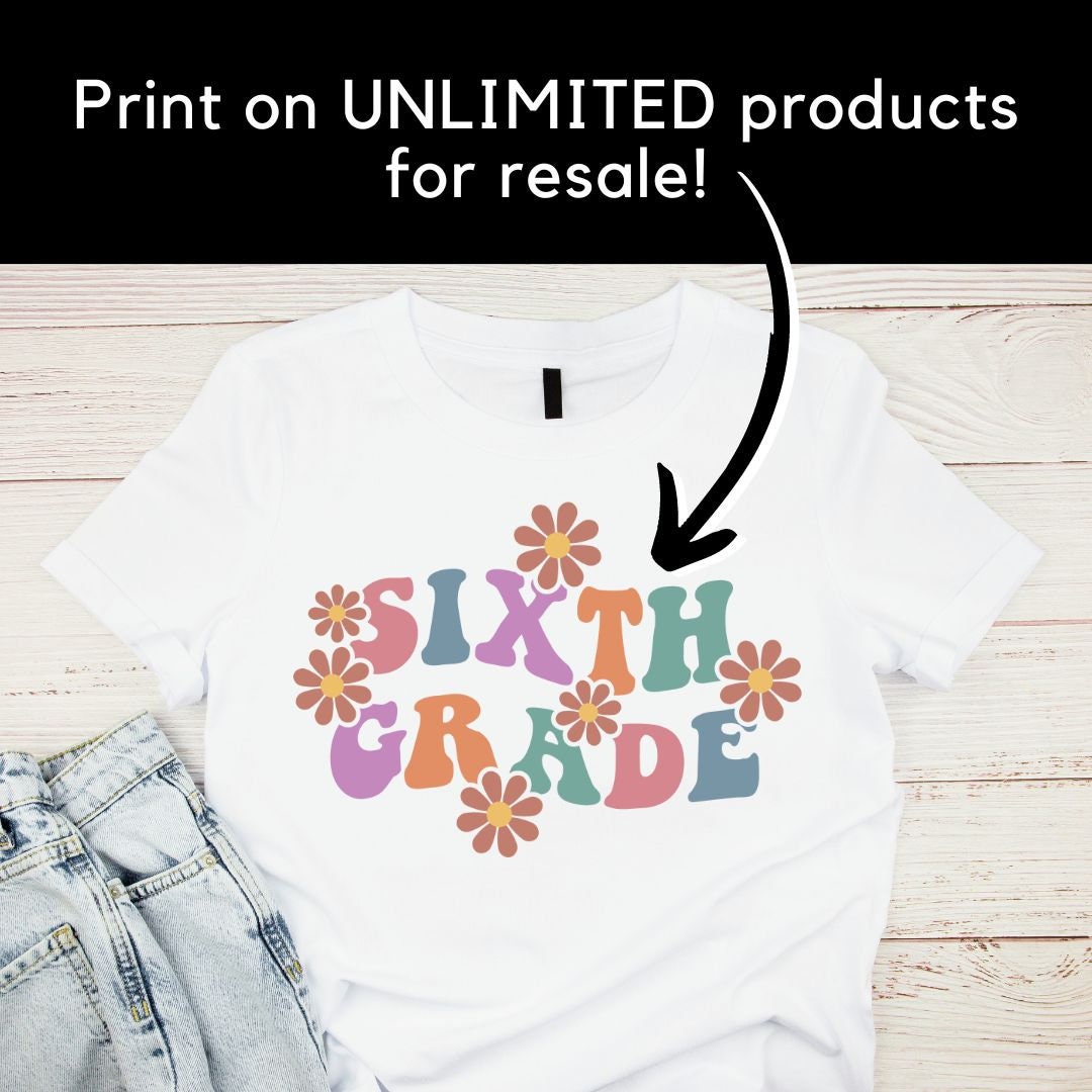 Sixth Grade PNG SVG // Boho Wavy Text Groovy Daisy Flowers // School Teacher Team // Sublimation ...