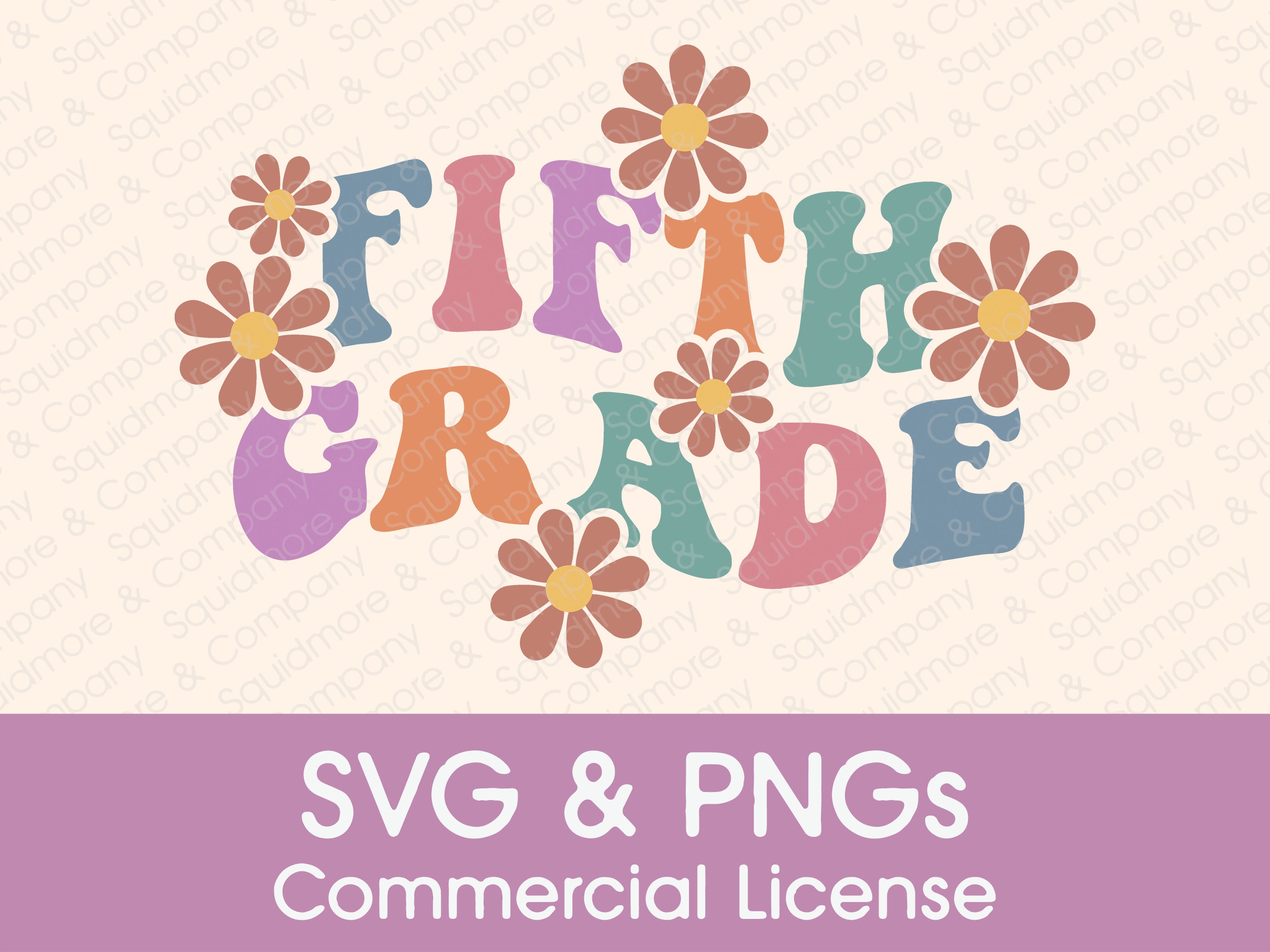 Fifth Grade PNG SVG // Boho Wavy Text Groovy Daisy Flowers // School ...