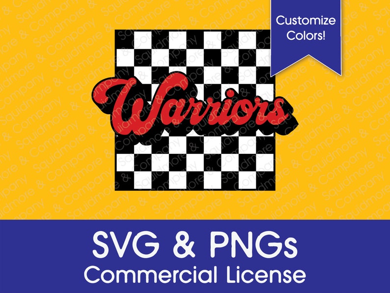 Warriors PNG SVG // Retro Checkered Square // Game Day Design // Canva Compatible // Sublimation ...
