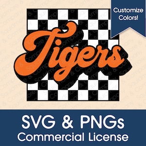 Tigers Retro Checkered Square // Game Day Design // Canva Compatible Svgs // Print-ready ...