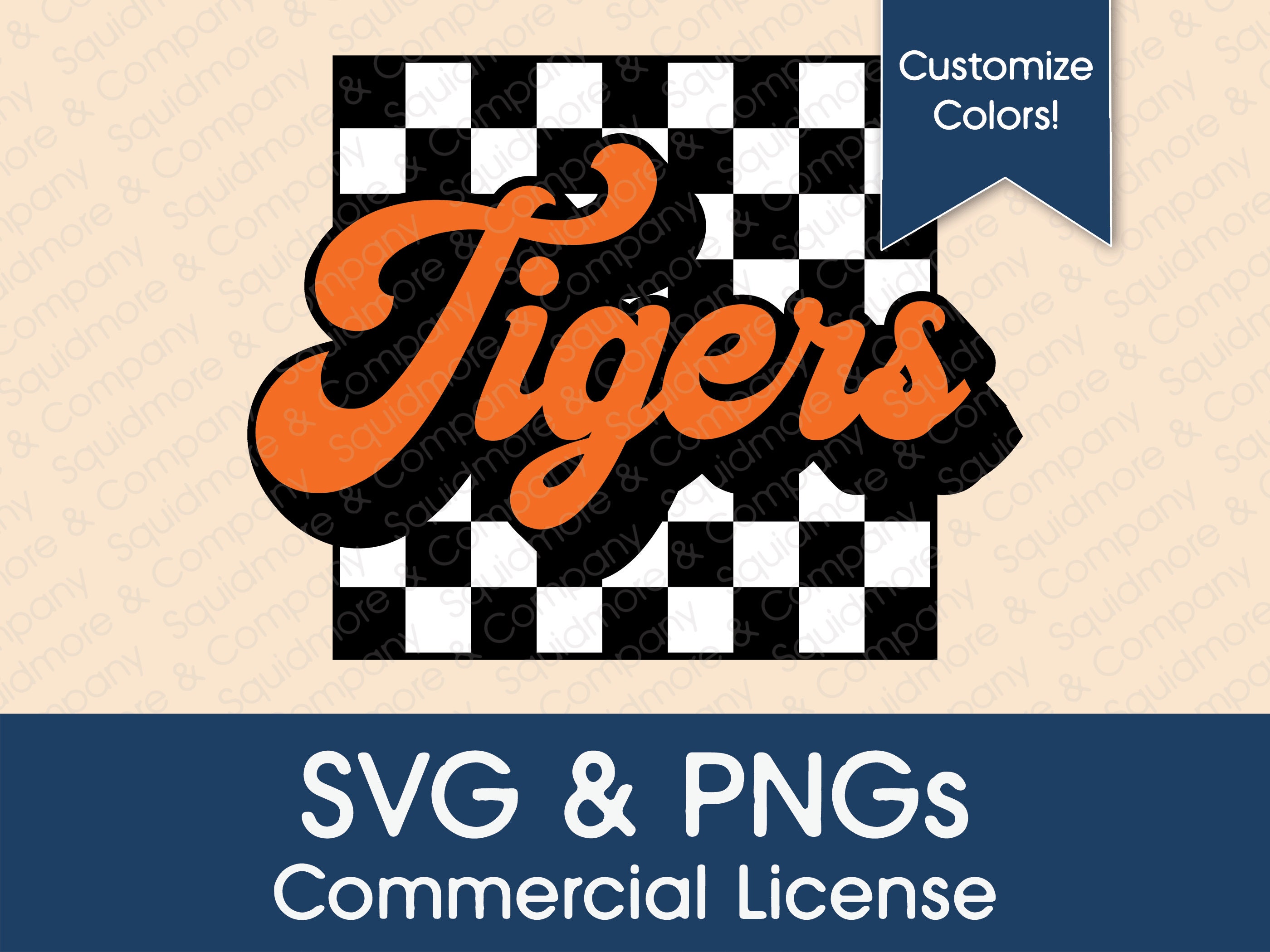 Tigers Retro Checkered Square // Game Day Design // Canva Compatible ...
