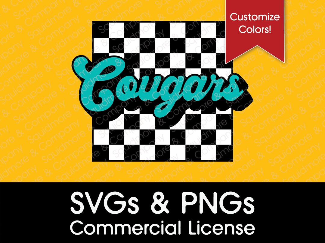 Cougars Retro Checkered Square // Game Day Design // Canva Compatible Svgs // Print-ready ...