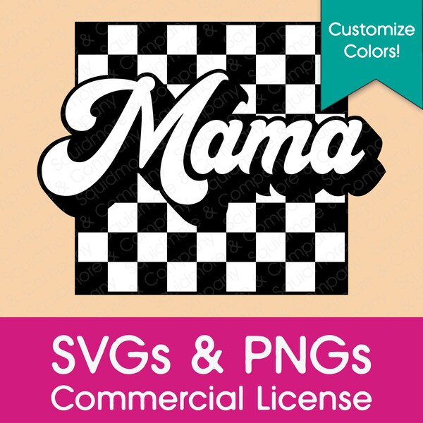 Mama Retro Script Checkered Box // Canva Compatible SVG // Print-ready PNG // Commercial License ...