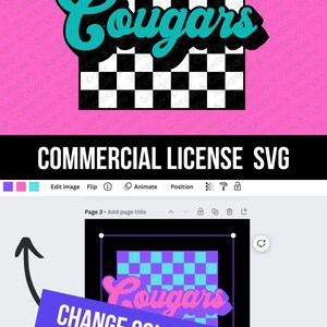 Cougars Retro Checkered Square // Game Day Design // Canva Compatible Svgs // Print-ready ...