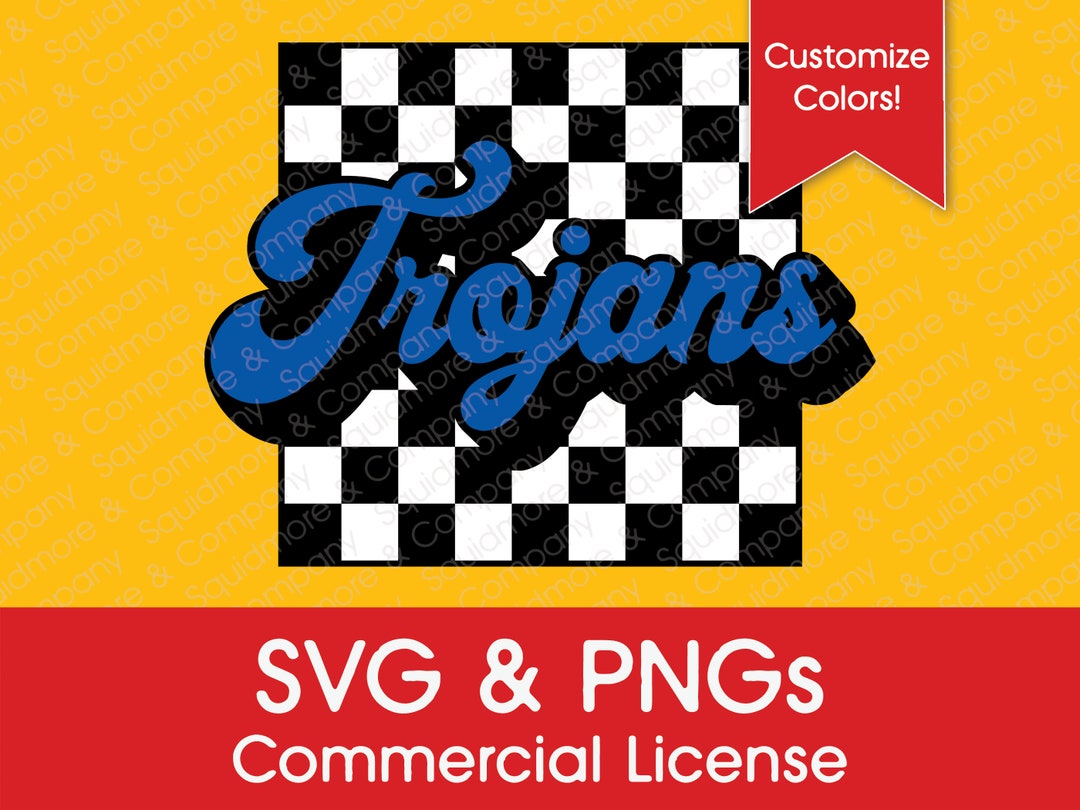 Trojans PNG SVG // Retro Checkered Square // Game Day Design // Canva Compatible // Sublimation ...