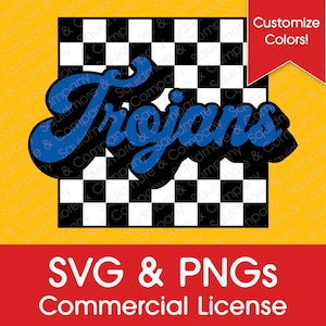 Trojans PNG SVG // Retro Checkered Square // Game Day Design // Canva Compatible // Sublimation ...