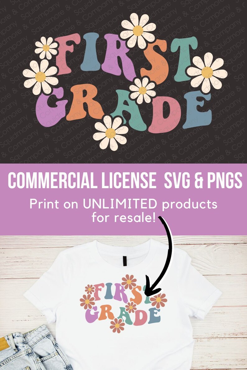 First Grade PNG SVG // Boho Wavy Text Groovy Daisy Flowers // - Etsy