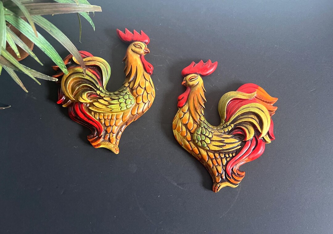 Vintage Rooster Wall Decor PAIR Modern Farmhouse Ceramic Hanging ...