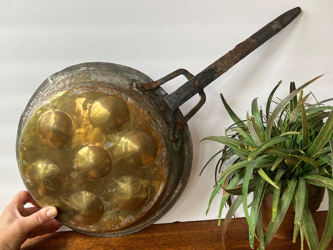 Brass Wrought Iron Hearth Pan Hanging Wall Decor Vintage Hand Wrought ...