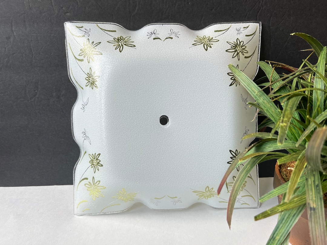 Mid Century Ceiling Light Shade Square - Retro White Frosted Glass With ...