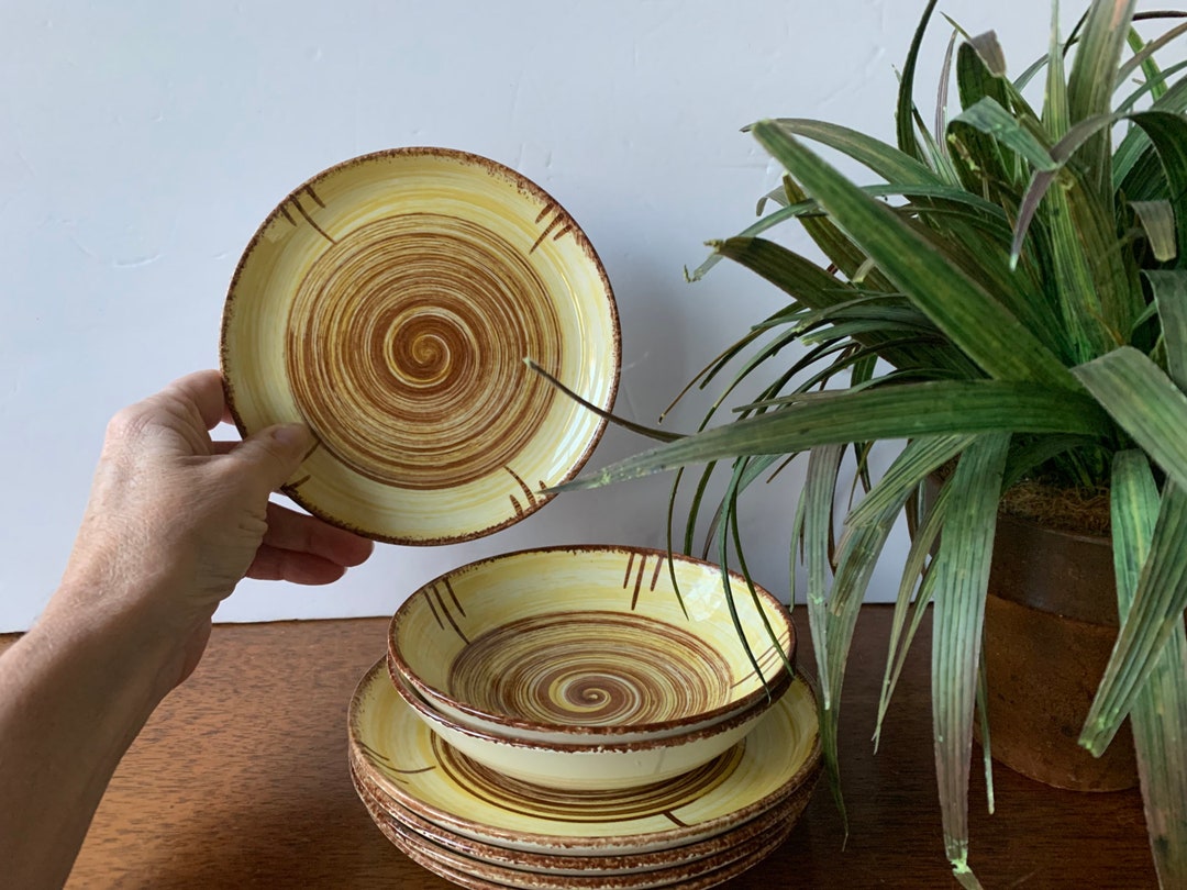 Stetson Whirlpool Dessert Plates Bowls Yellow Brown Whirlpool Pattern ...