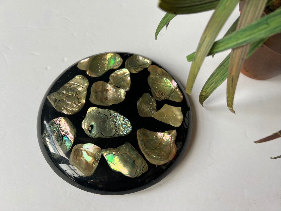 Shell Trivet Hot Plate Lucite Resin Abalone Sea Shell Design Vintage ...