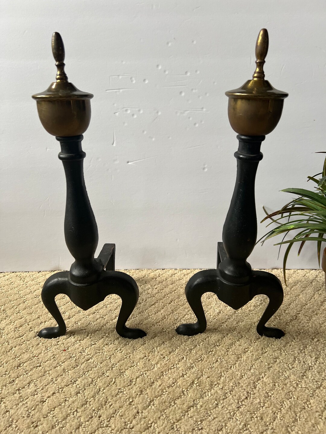 Vintage Andirons Black and Brass Federal Style Andirons - Etsy