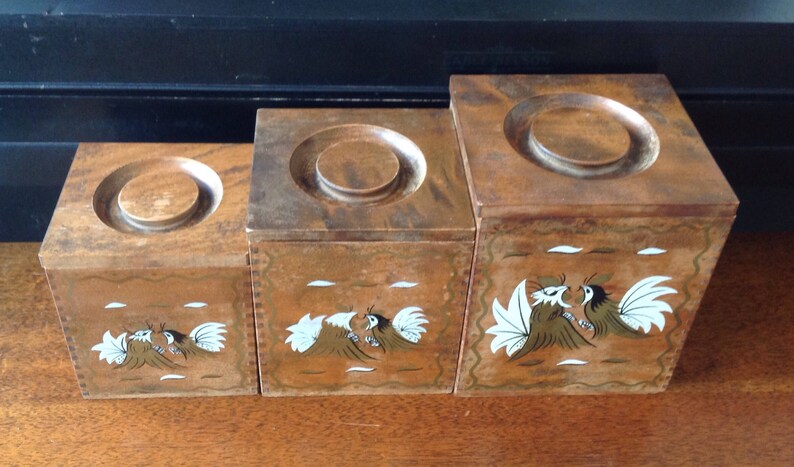 Vintage Chicken Canisters Wood Storage Container Vintage | Etsy