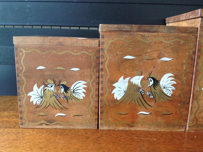 Vintage Chicken Canisters Wood Storage Container Vintage | Etsy