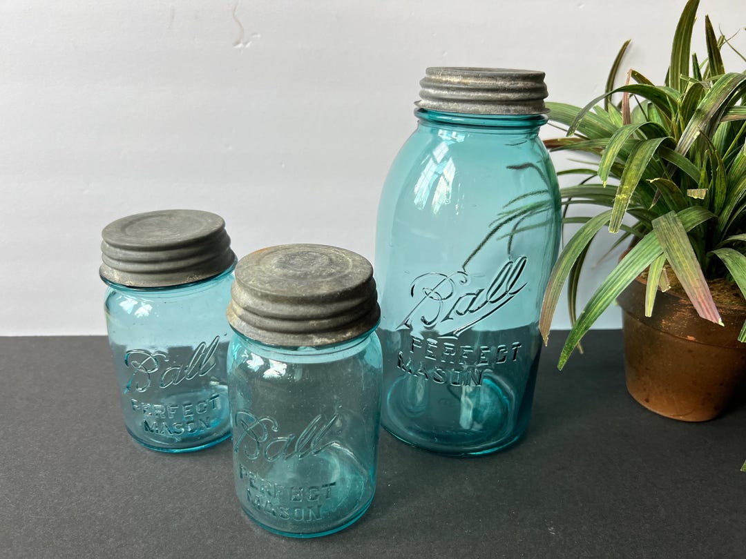LOT Blue Ball Canning Jars 1/2 Gallon, and Pints With Lids. Mixed Set ...