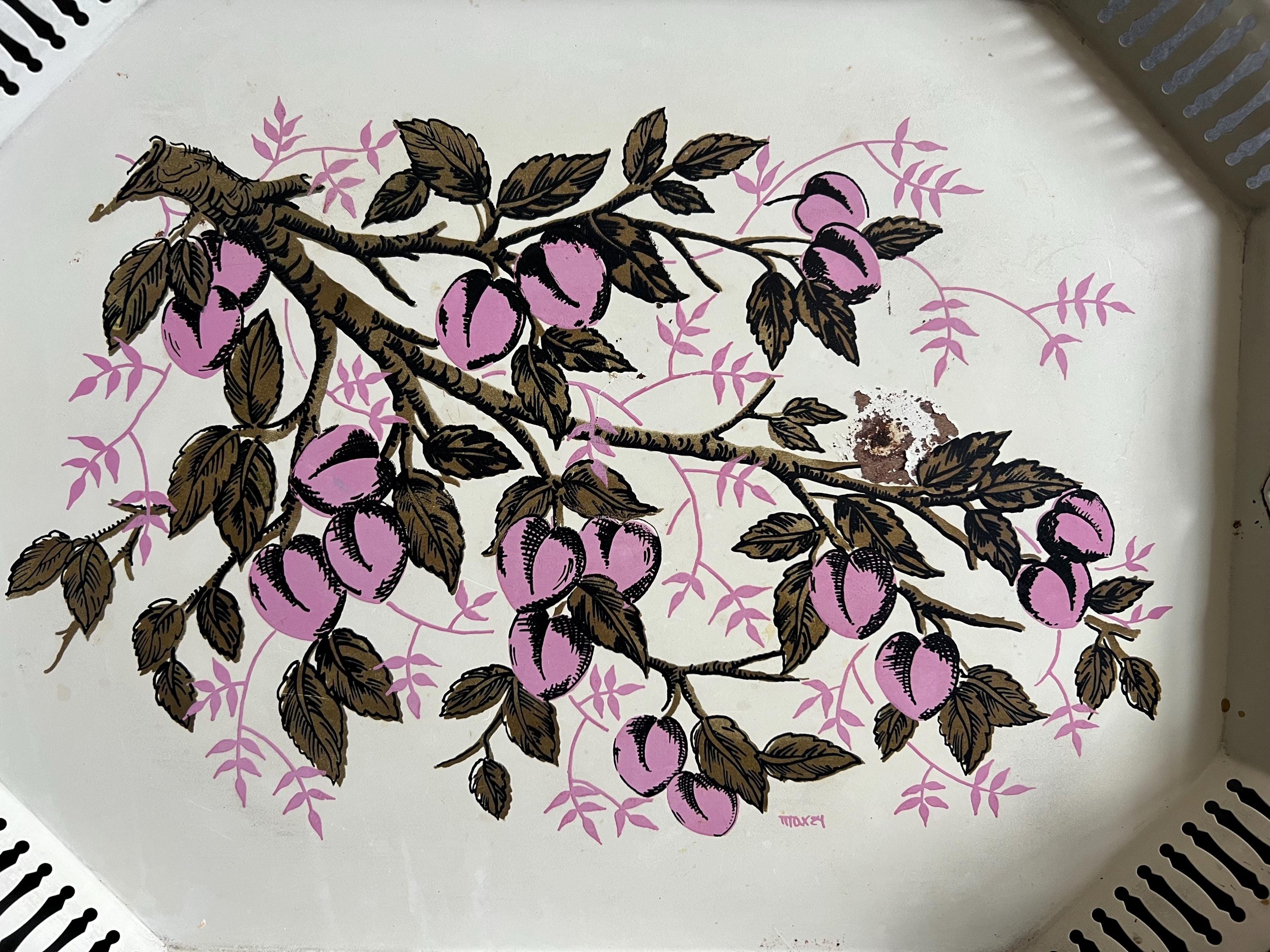 Tole Serving Vanity Tray Cream With Fruit Branch Vintage Retro Toile ...
