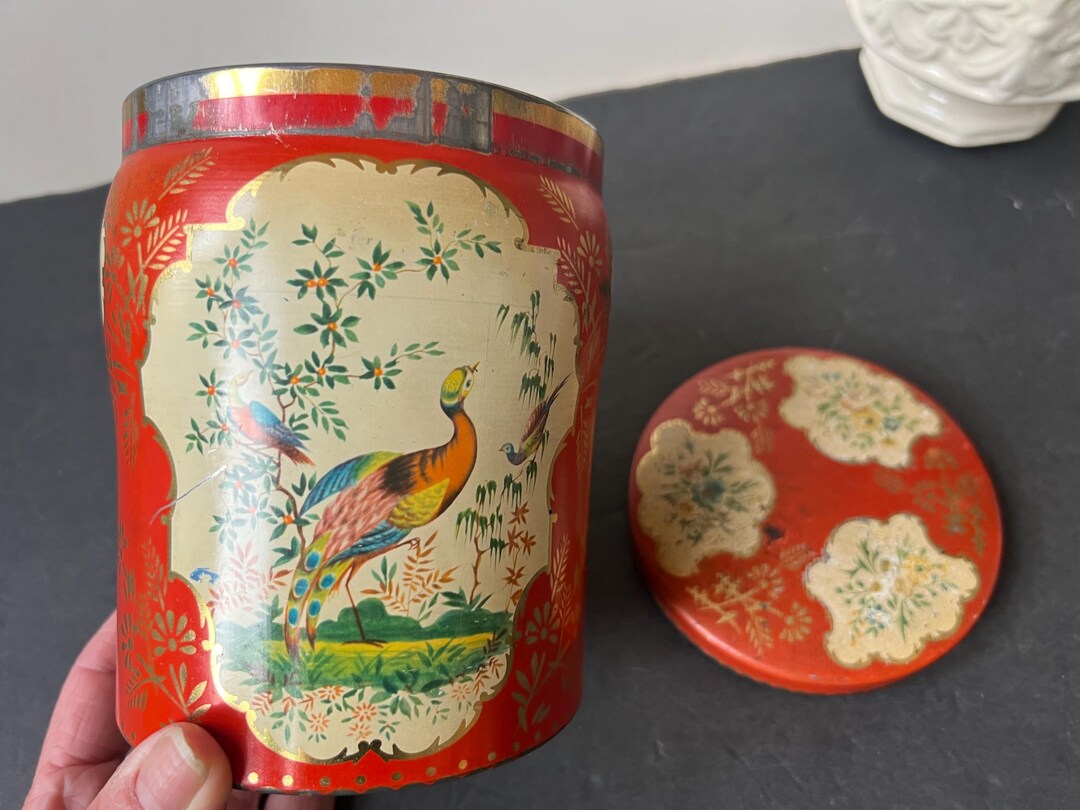 Bird Tin Collector Canister Box Retro Storage Canister Floral Vanity ...