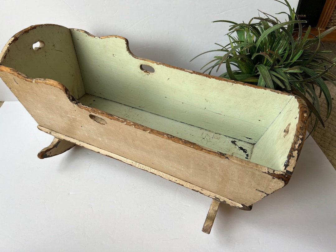 Antique Primitive Doll Cradle Hand Crafted Wood Chippy Paint 19 Long ...