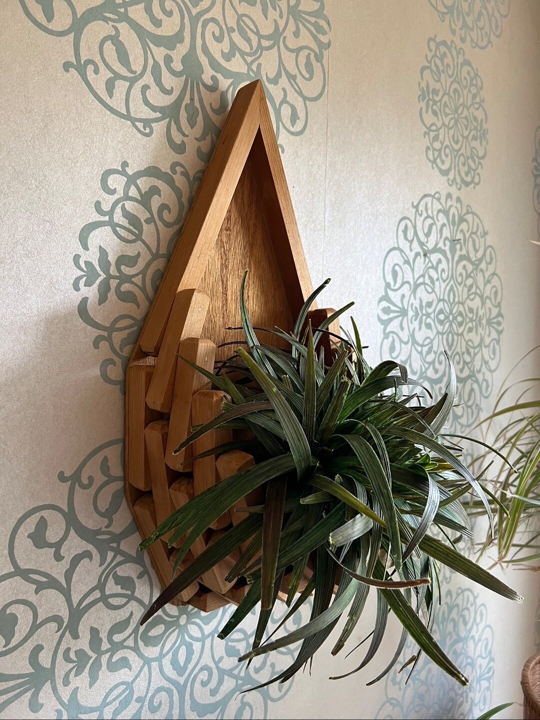 Mid Century Wood Block Wall Pocket Planter CHOICE Handmade Geometric ...