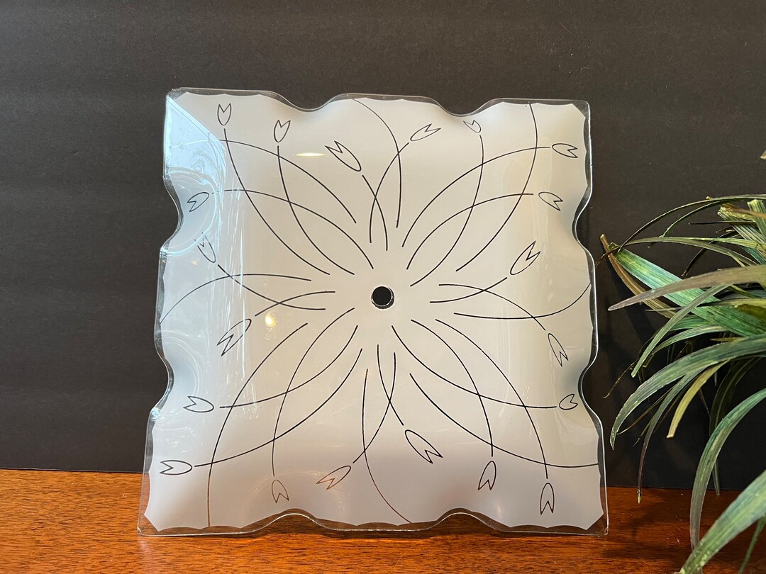 Mid Century Ceiling Light Shade Square - Retro White Frosted Glass With ...