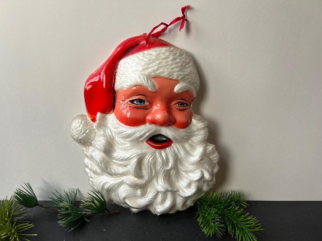 Vintage Styrofoam Santa Clause Head Plastic Coated Hanging Wall Door ...