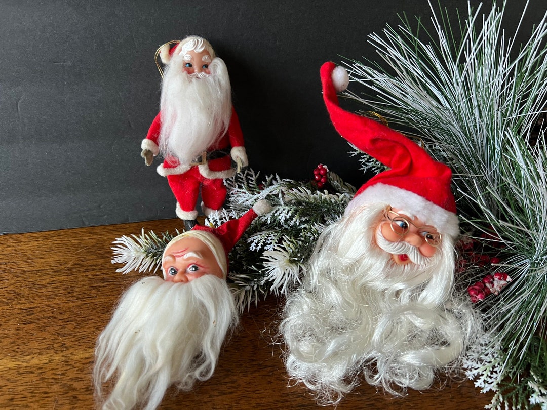 Rubber Face Santa Ornaments Vintage Set of 3 Santa Christmas Tree ...