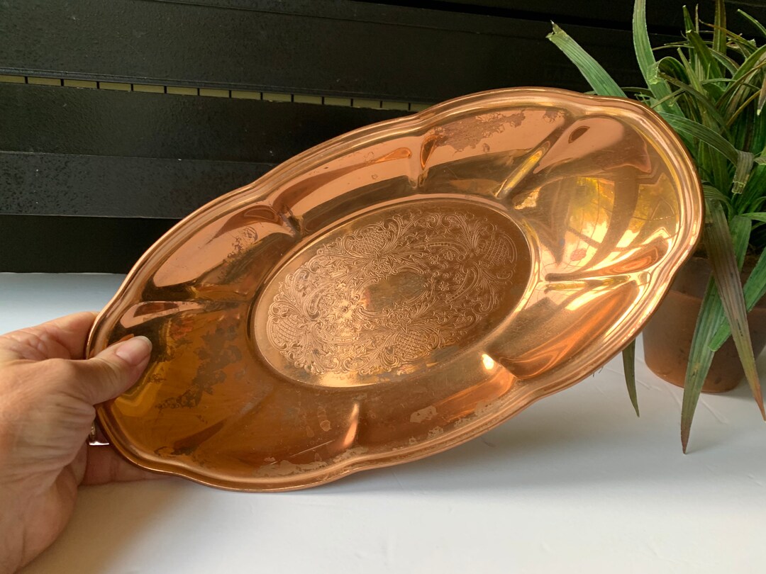 Copper Serving Candy Tray Vintage Etched Copper Candy Dish Bread Basket ...