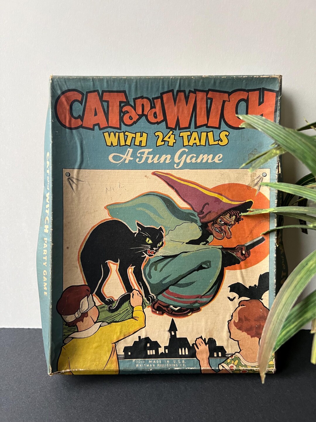 Vintage Halloween Poster Game Whitman Cat and Witch Pin the Tail on the ...
