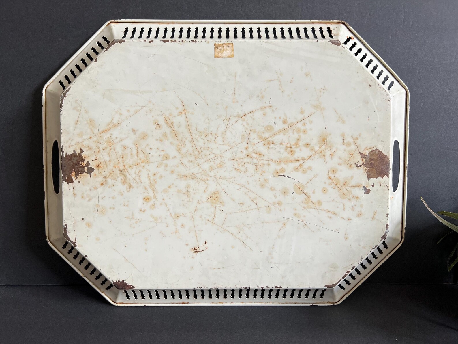 Tole Serving Vanity Tray Cream With Fruit Branch Vintage Retro Toile ...