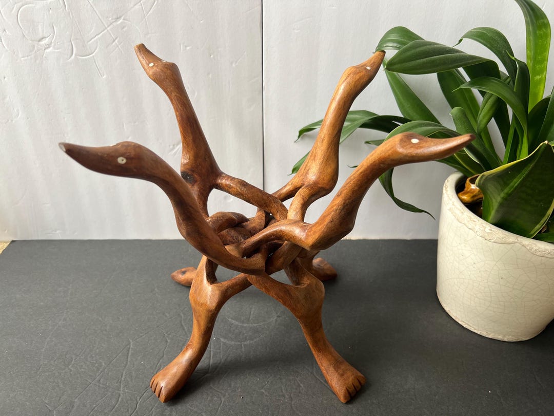 Vintage Interlocking Wood Puzzle Plant Stand Large African Hand Carved ...