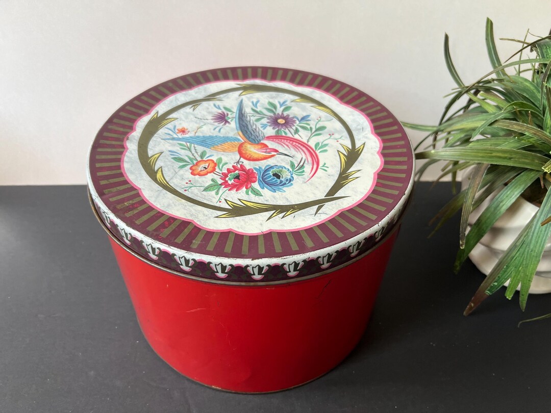 Vintage Storage Tin - Large Bird Floral Farmhouse Decorative Storage ...